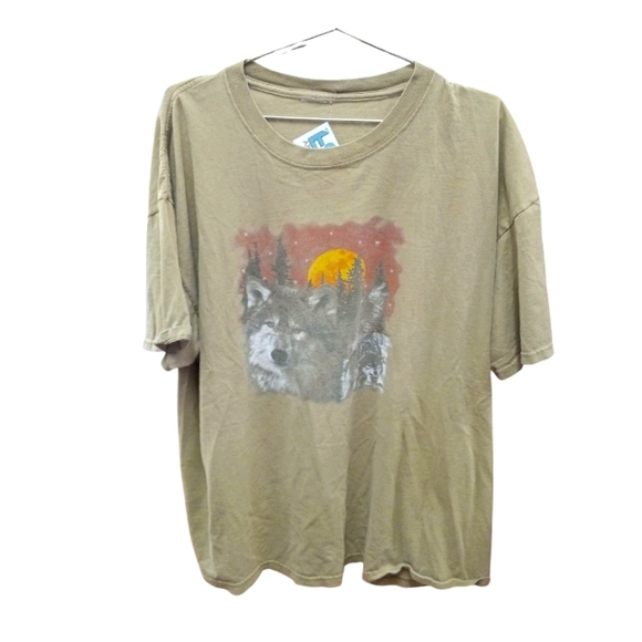 Shirts | Vintage Tan Graphic Tshirt With Wolf Design | Poshmark